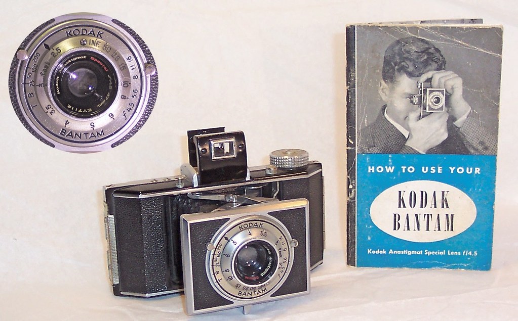 Kodak Bantam f/4.5 camera and manual | Made in USA , 1938-19… | Flickr