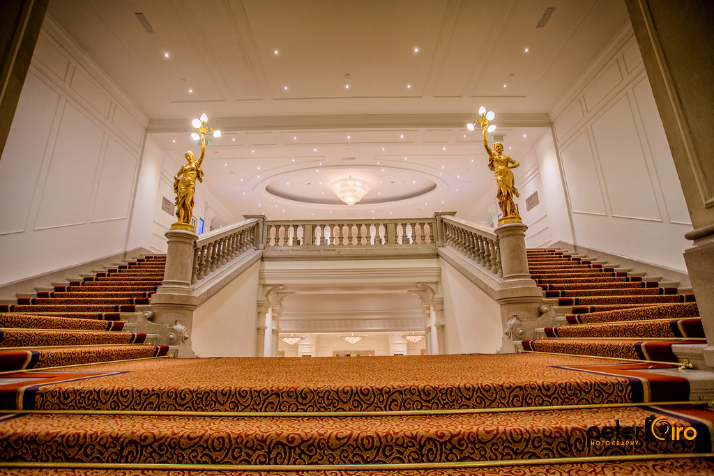 Elegant Grand Staircase of the Historic Grand Hotel Royal in Budapest, Hungary