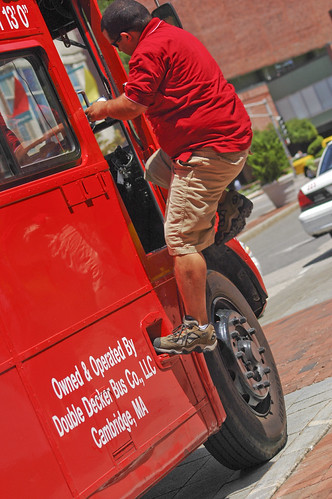 Climbing aboard the bus | Double-decker tour bus driver clim… | Flickr