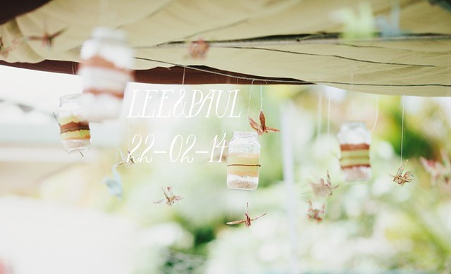 Lee & Paul Backyard Wedding: Hanging Mason Jars and 22-02-14 Sign