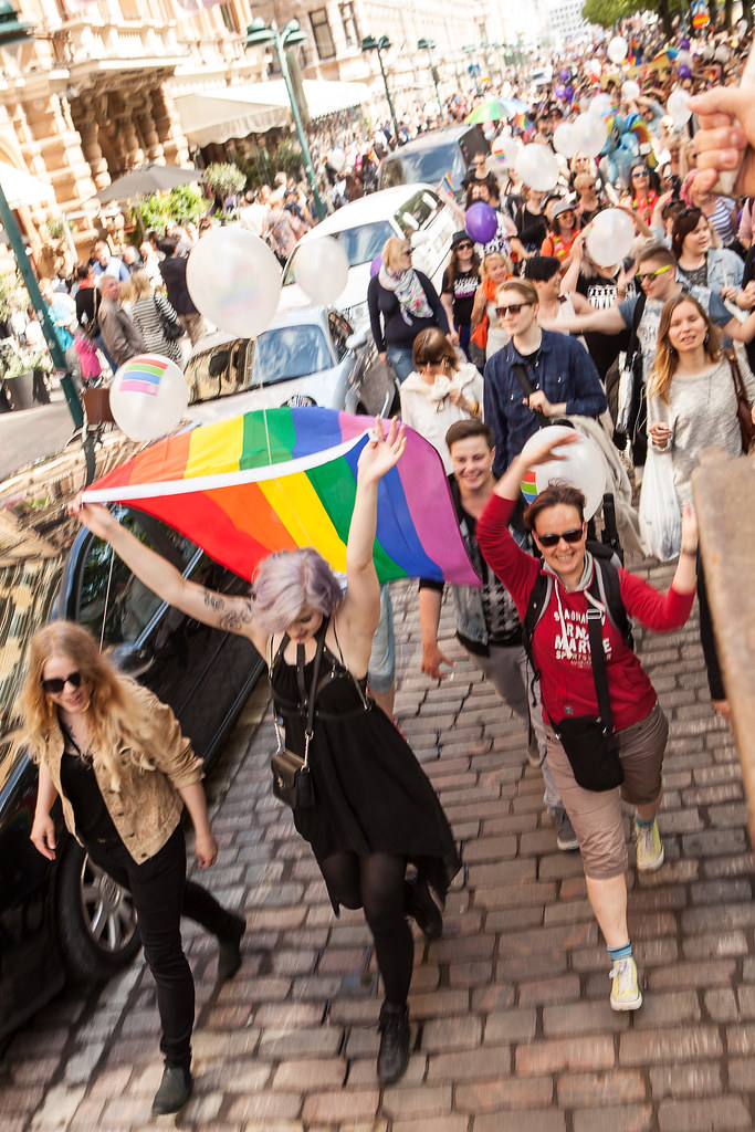 Helsinki Pride Parade 2015: Rainbow Flag Leads a Jubilant Street Crowd