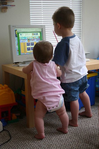 at my computer | addie is watching me play noggin games | Elias K | Flickr