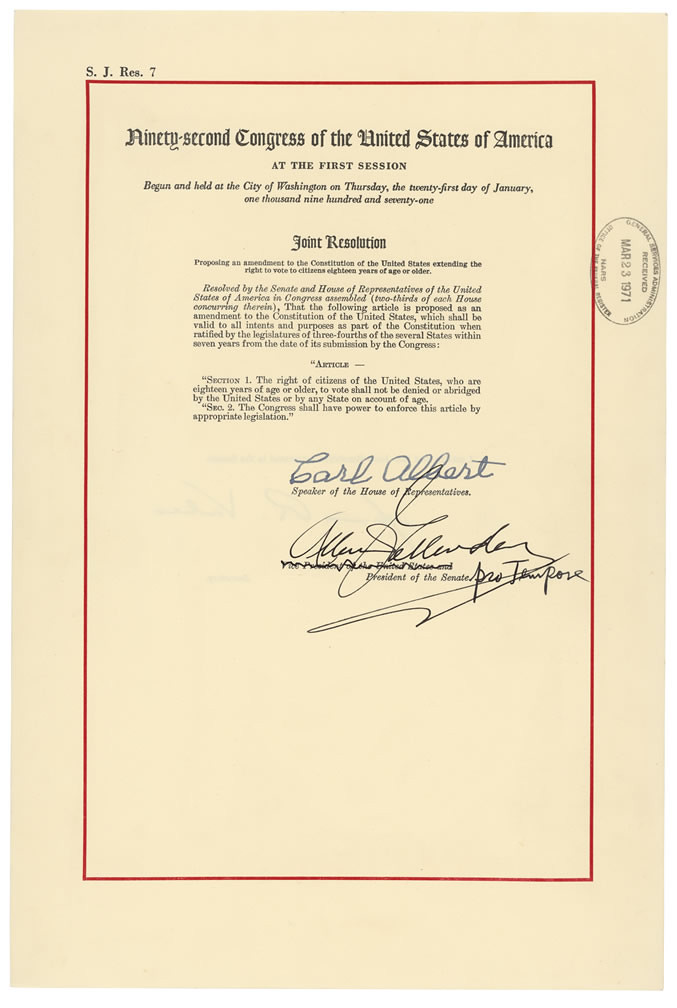Joint Resolution Proposing the Twenty-Sixth Amendment to t… | Flickr