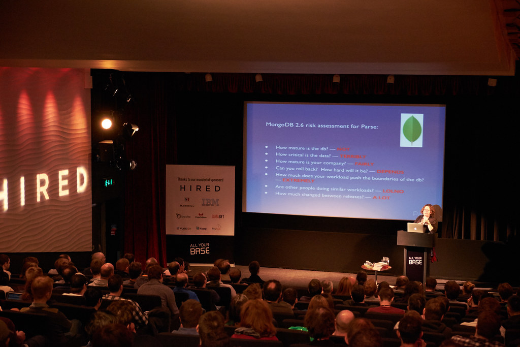 Tech conference talk: MongoDB risk assessment for Parse on stage