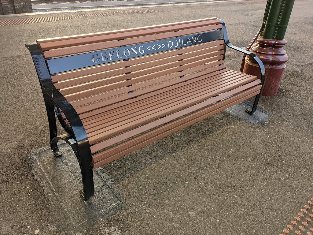 Traditional name Djilang in bench at Geelong Station | Flickr