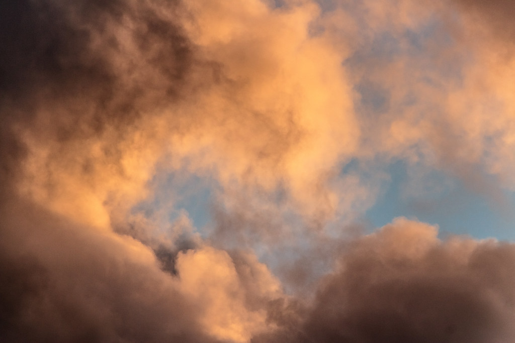 Sunset-pink cumulus clouds over Tuntorp, Brastad, Lysekil Municipality, Sweden