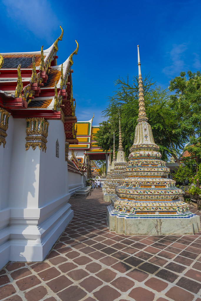 Phrangs at Wat Pho, home of the reclining Buddha, in old town of Bangkok, Thailand