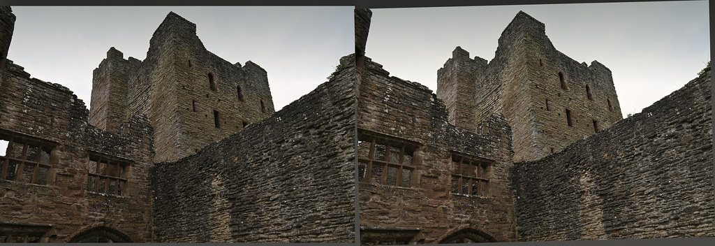 Ludlow Castle Ruins, Shropshire: Weathered Stones and Tower in Diffuse Overcast Light (Stereo Pair)