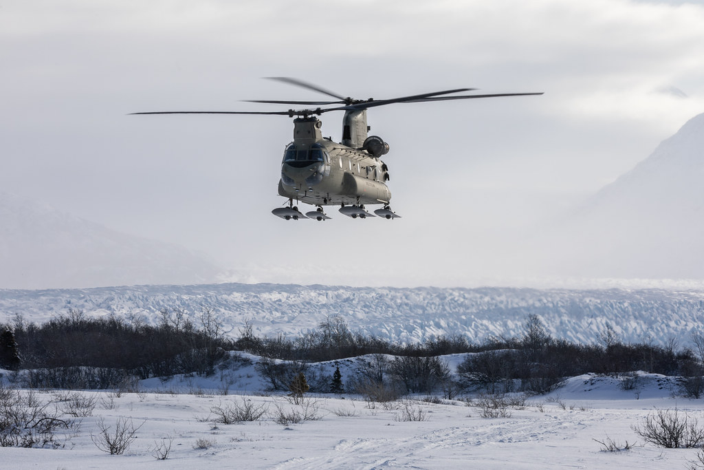 AKARNG Chinook aviators fly over Knik Glacier