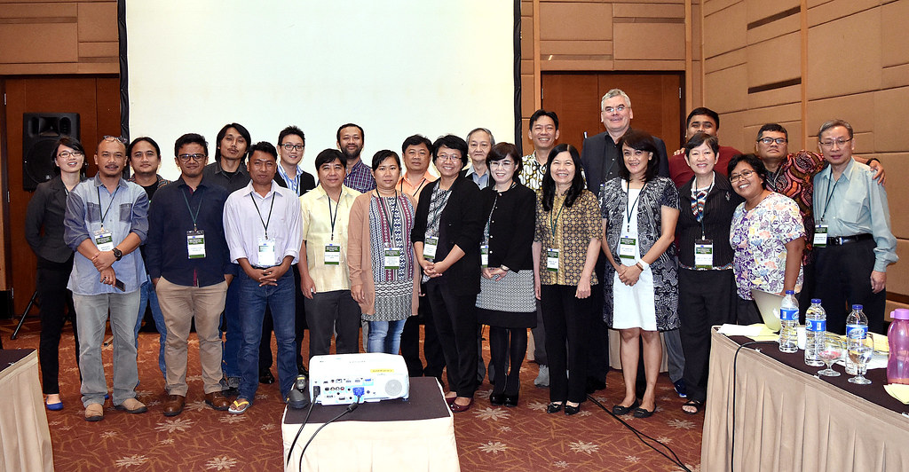 Group portrait of Southeast Asian CSO delegates in Jakarta at a meeting on the ASEAN Work Plan for Forest Law Enforcement and Governance