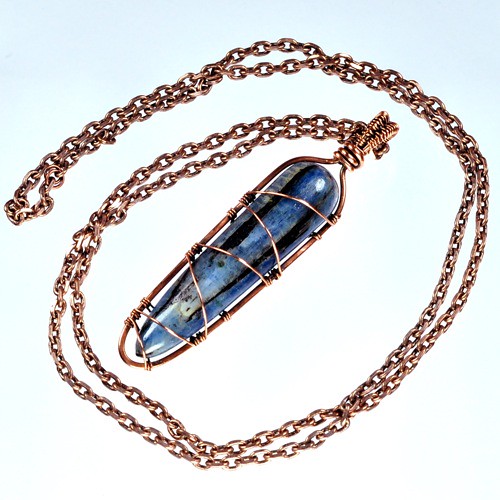 Kyanite bullet wrapped in oxidized copper with woven bail | Flickr