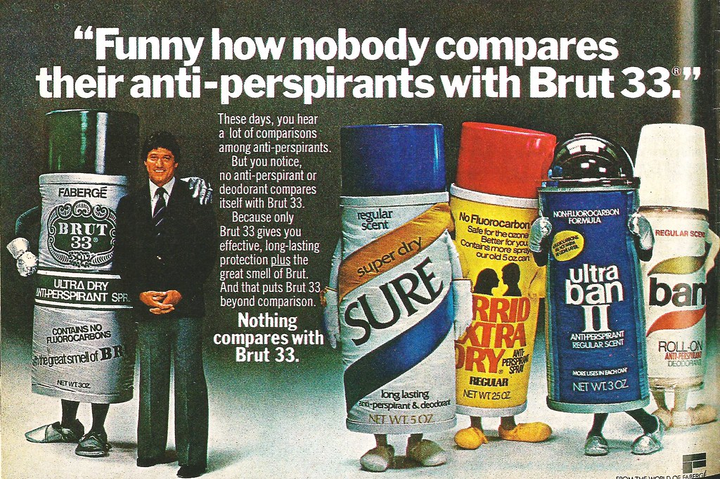Brut 33 antiperspirant ad, 1978 | Joe Namath and several hum… | Flickr