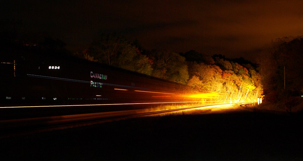 Night time fall colors at Tunnel City standing next to the… | Flickr