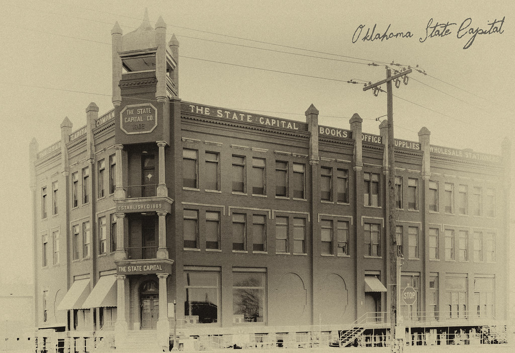 Oklahoma State Capitol Building, Corner Brick Block with Historic Signage (Established 1889)